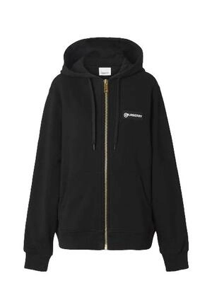 Burberry Classic Plaid Trim Full Zip Hoodie - Black
