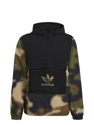 Adidas Originals Camouflage Print Half-zip Hooded Jacket - Army Green