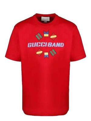 Gucci Band Embroidered Large Logo Short Sleeve - Red