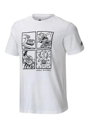 Adidas Cartoon Pattern Basketball Sports Short Sleeve White - Multi-color