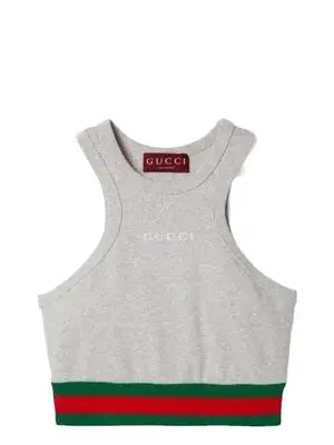 Gucci Ribbed Tank Top With Web Detail - Grey
