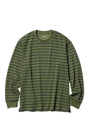 Uniqlo Cotton Striped Crew Neck T-shirt Long Sleeve - Olive