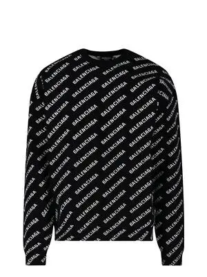 Balenciaga All Over Logo Crewneck Sweater - Black/white