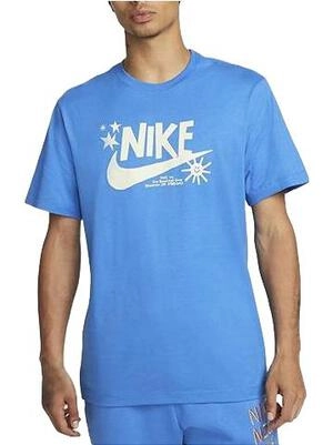 Nike Logo Printing Round Neck Sports Short Sleeve Blue T-shirt - Default Color
