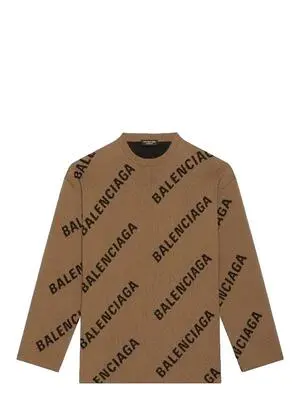Balenciaga Balenciaga All Over Logo Crewneck Wool Knit Sweater Light Brown