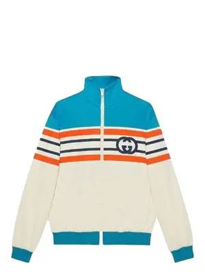Gucci Interlocking G Stripe Zip Up Jacket - Light Blue/ivory