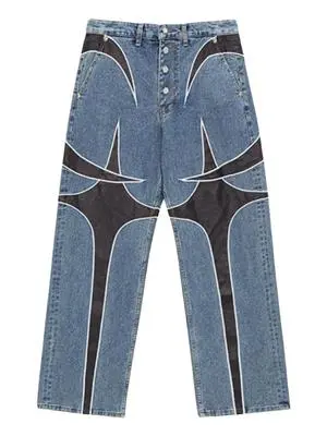 THUG CLUB Tc Leather Paneled Denim Pants - Blue