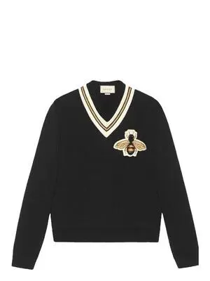 Gucci Embroidered V-neck Sweater - Black