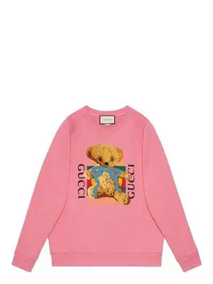 Gucci Teddy Bear Graphic Crewneck Sweater - Pink