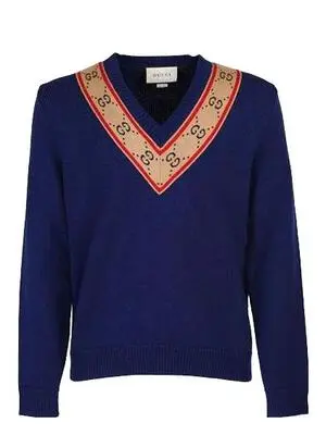 Gucci Gg V-neck Wool Sweater - Blue