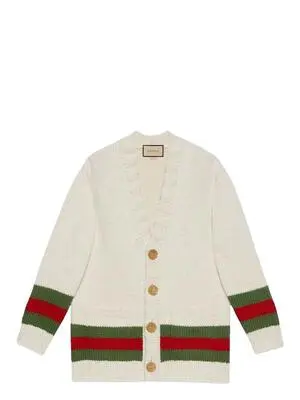 Gucci Wool Cardigan With Web Stripes - Beige
