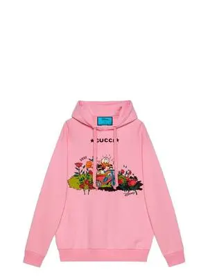 Gucci X Disney Donald Duck Printed Logo Embroidered Cotton Hoodie - Pink