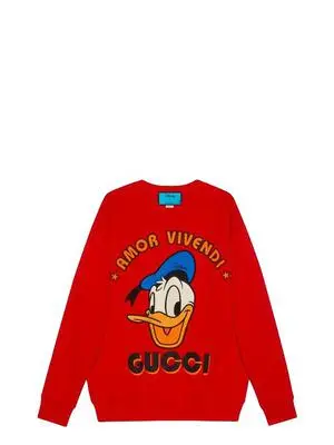 Gucci X Disney Donald Duck Printed Cotton Sweatshirt - Red