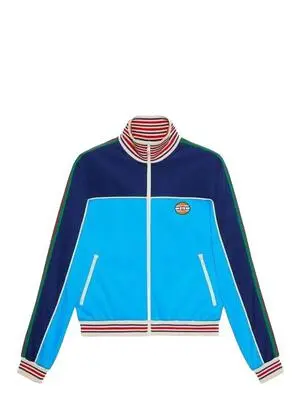 Gucci Technical Jersey Zip-up Jacket With Web Detail - Blue
