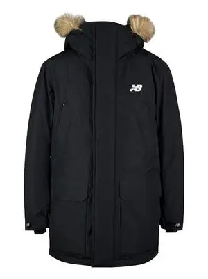 NEW BALANCE Down Parka With Fur-trimmed Hood - Black/brown