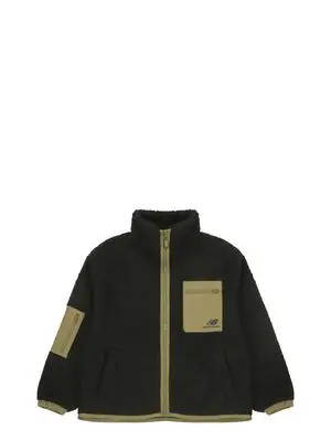 NEW BALANCE Splicing Retro Stand Collar Knit Lamb's Wool Short Jacket - Black