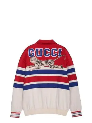 Gucci Tiger Graphic Collared Sweatshirt - Red/blue/ivory