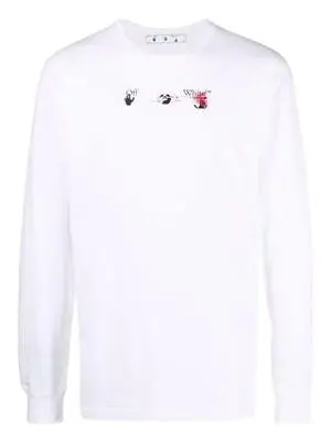 Off-White Arrow Pattern Printing Long Sleeves Ordinary White T-shirt - White/fuchsia