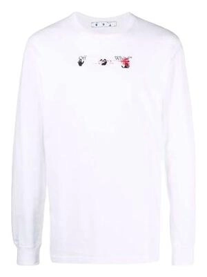 Off-White Arrow Pattern Printing Long Sleeves Ordinary White T-shirt - White/fuchsia