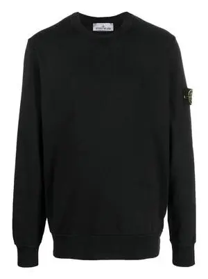Stone Island Crewneck Sweatshirt With Logo Patch - Black