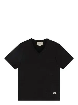 Gucci Ss21 Linen V-neck Tee - Black