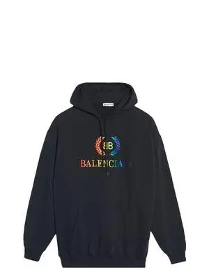 Balenciaga Embroidered Logo Hoodie - Black