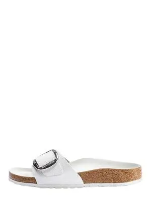 BIRKENSTOCK Madrid Big Buckle Leather Slide Sandals - White/silver
