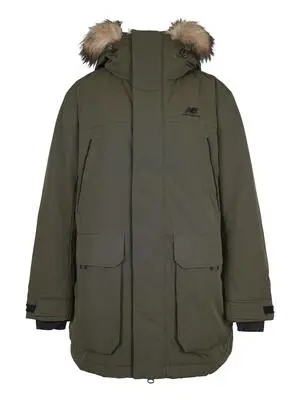 NEW BALANCE Down Parka With Fur Trimmed Hood - Olive Green
