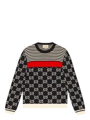 Gucci Gg Logo Striped Knit Sweater - Dark Blue