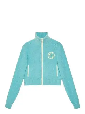 Gucci Interlocking G Extrafine Wool Zip Up Cardigan - Light Blue