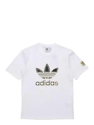 Adidas Originals Logo Printing Sports Short Sleeve Tee Gold Black - White