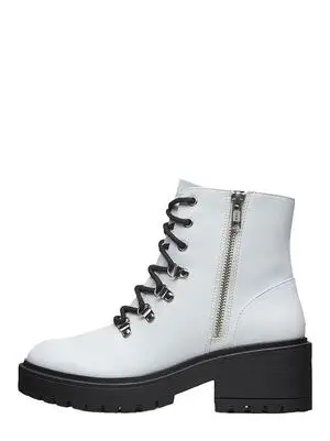 Sketchers High Top Combat Boots With Zip And Lace-up Closure - White/black/silver