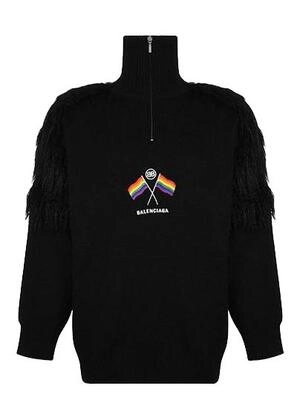 Balenciaga Zip Up Turtleneck Sweater With Fur Detail - Black
