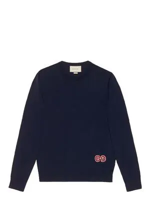 Gucci Wool Jumper With Gg Detail - Navy