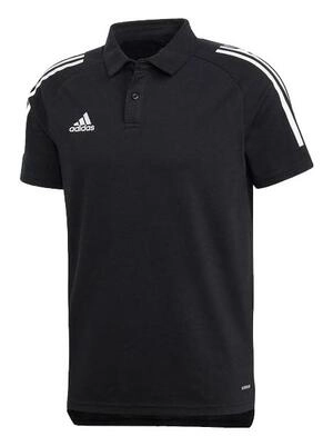 Adidas Logo Embroidered Stripe Sports Short Sleeve Black Polo Shirt - Default Color