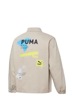 PUMA Logo Printing Loose Woven Lapel Jacket - Brown