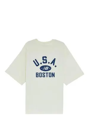 NEW BALANCE Boston Tee Asia Sizing 'white Blue - White/blue