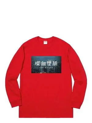 Supreme Fw18 The Killer L/s Tee Bloody Twins Chow Yun Fat Printing Long Sleeves - Red