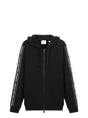 Burberry Logo Cotton Zip-up Hooded Top - Black