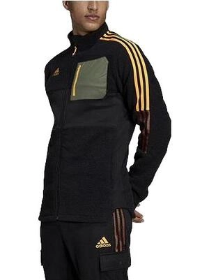 Adidas Suede Stand Collar Zip-up Jacket With Sporty Stripes - Default Color