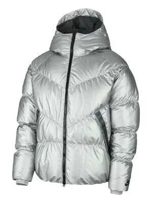 Nike Metallic Hooded Down Feather Jacket - Silver