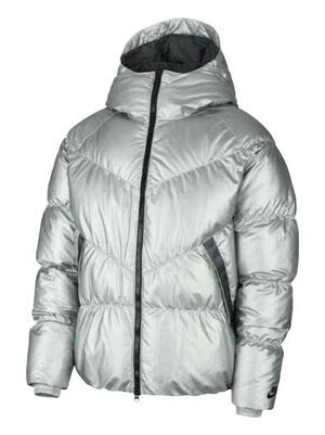 Nike Metallic Hooded Down Feather Jacket - Silver
