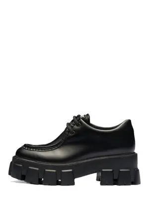Prada Monolith Brushed Leather Lace-up Shoes - Black