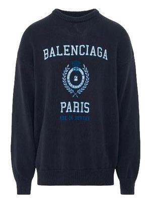 Balenciaga College Crest Crewneck Sweatshirt - Navy