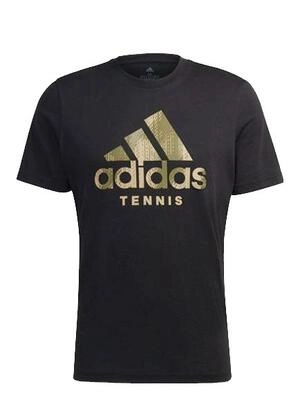 Adidas Camouflage Logo Printing Tennis Sports Round Neck Short Sleeve Black T-shirt - Multi-color