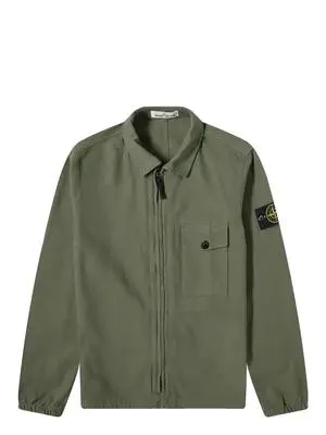Stone Island Garment Dyed Zip Shirt Overshirt - Green