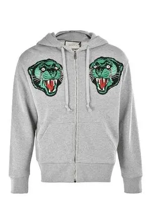Gucci Tiger Head Zip-up Hooded Jacket - Grey/green