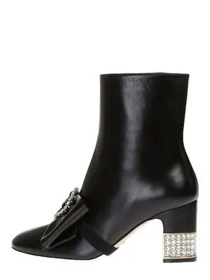 Gucci Removable Bow Leather Ankle Boots - Black