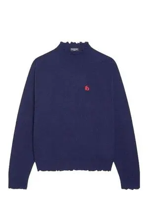 Balenciaga Double B Highneck Wool Knit Sweater - Blue
