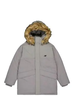 NEW BALANCE Hooded Parka With Faux Fur Trim - Grey